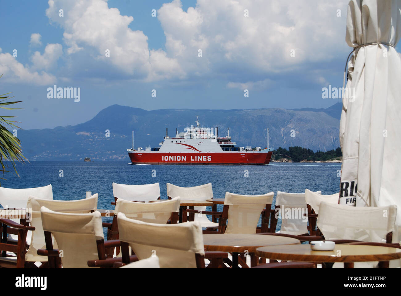 Greek ferry boat arriving in Corfu habour Stock Photo - Alamy