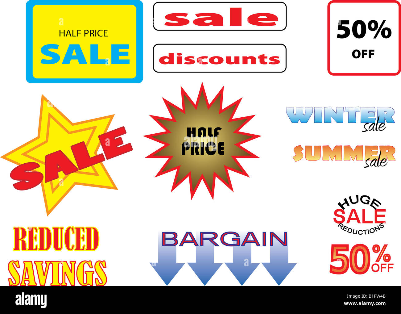 Vector image of various offers and sales signs Stock Photo - Alamy