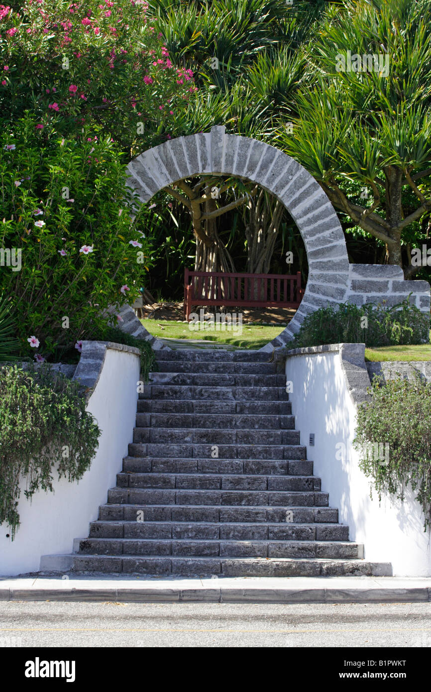 Steps leading up to moongate, bermuda Stock Photo - Alamy