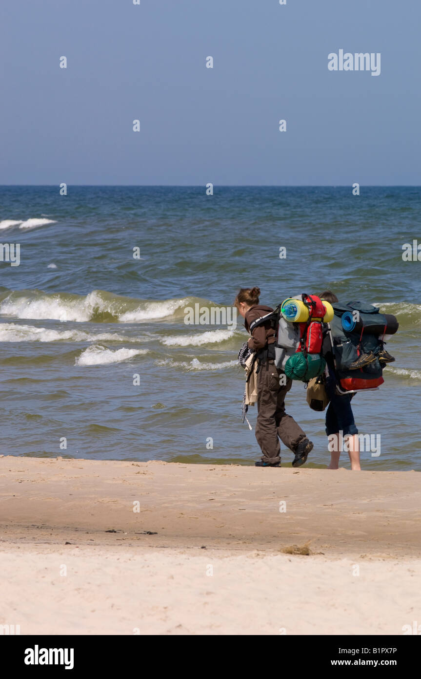 Hiking along the shore of Baltic Sea Slowinski National Park Poland ...