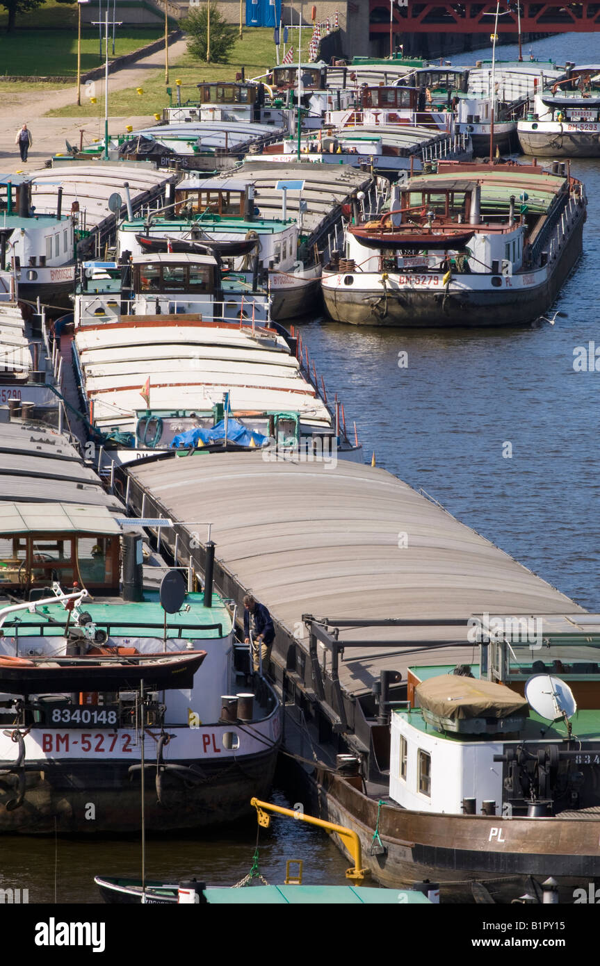 Commercial barges moored on Oder River Szczecin Poland Stock Photo - Alamy