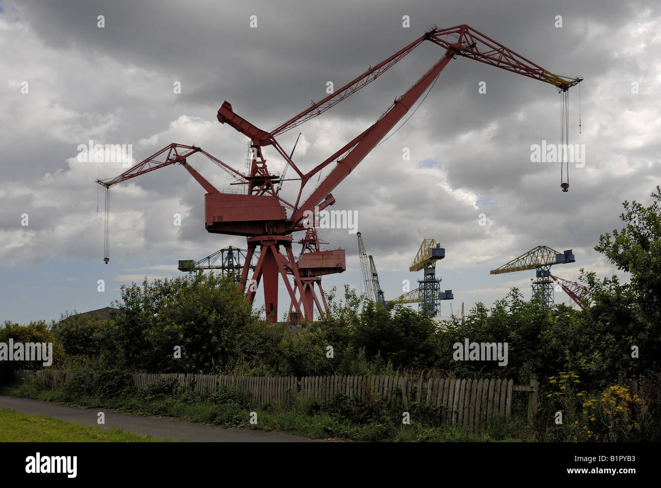 Cranes in Swan Hunter's shipyard, Wallsend, Tyneside Stock Photo - Alamy