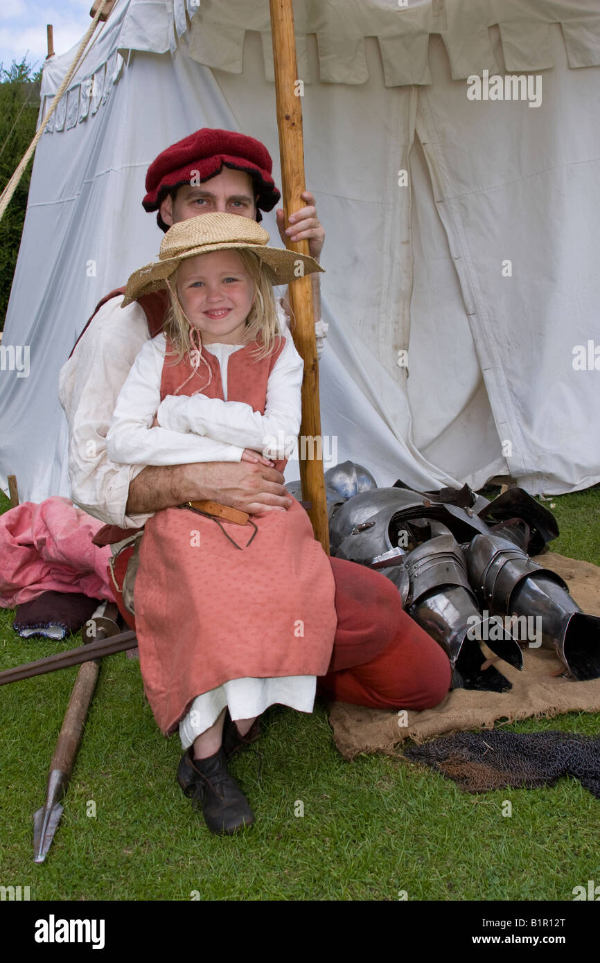 Father and daughter dressed in Medieval costume. Sussex, England Stock ...