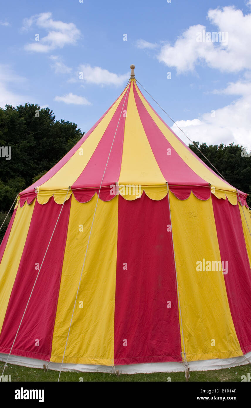 Red and yellow Medieval style tent, Sussex, England Stock Photo - Alamy
