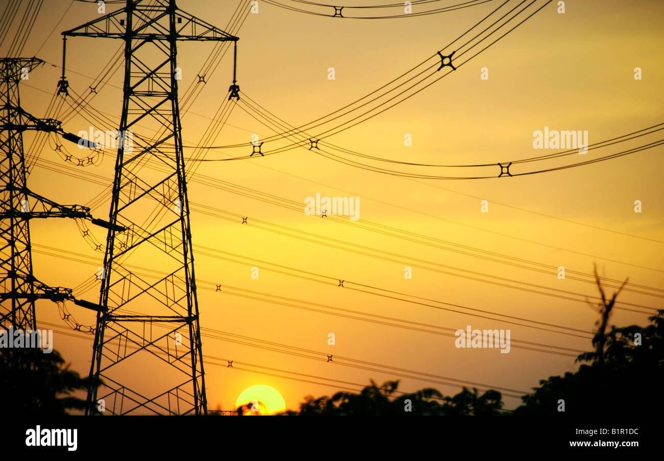 power pylon in sunset Stock Photo - Alamy