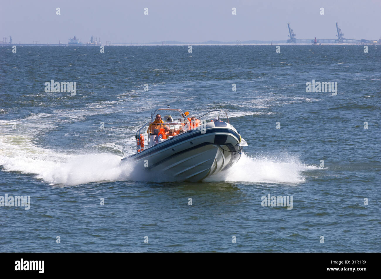 Tourists enjoy a ride in a speed boat Sopot Baltic Sea Poland Stock ...