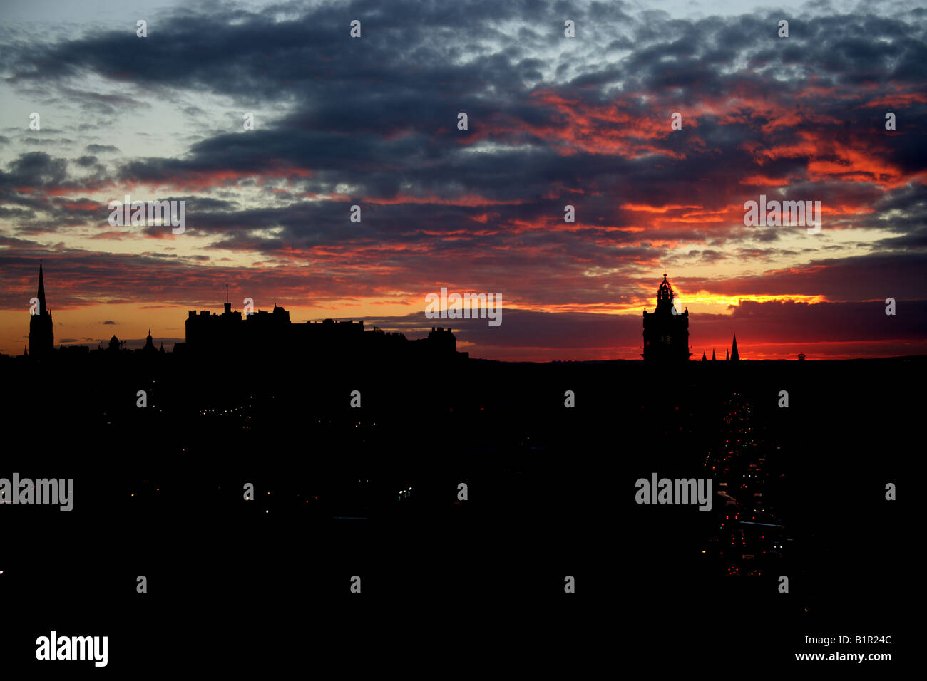 City of Edinburgh, Scotland. Sunset view over city centre including the ...