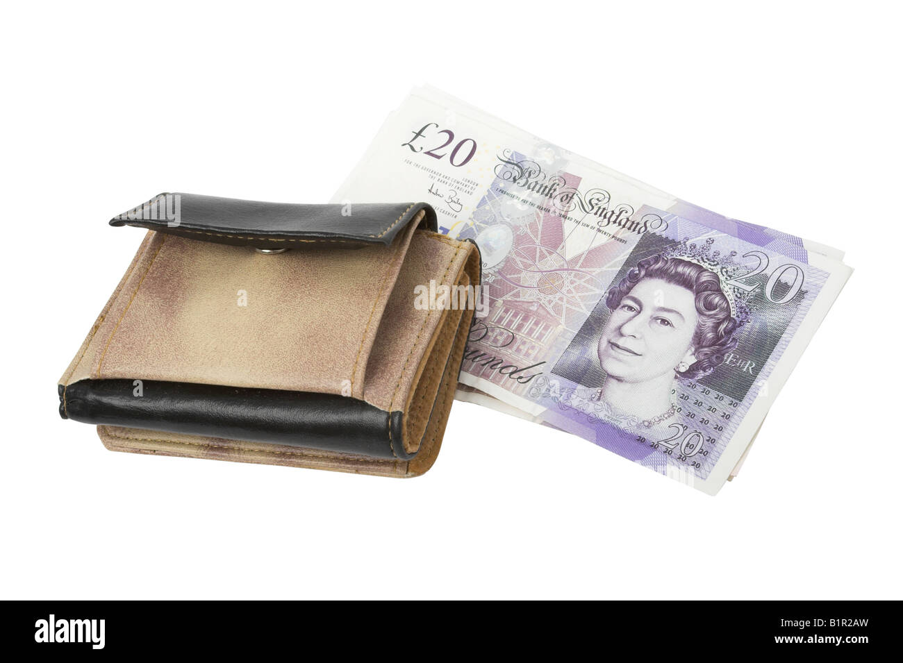 twenty pound note and wallet on white clipping path included Stock ...