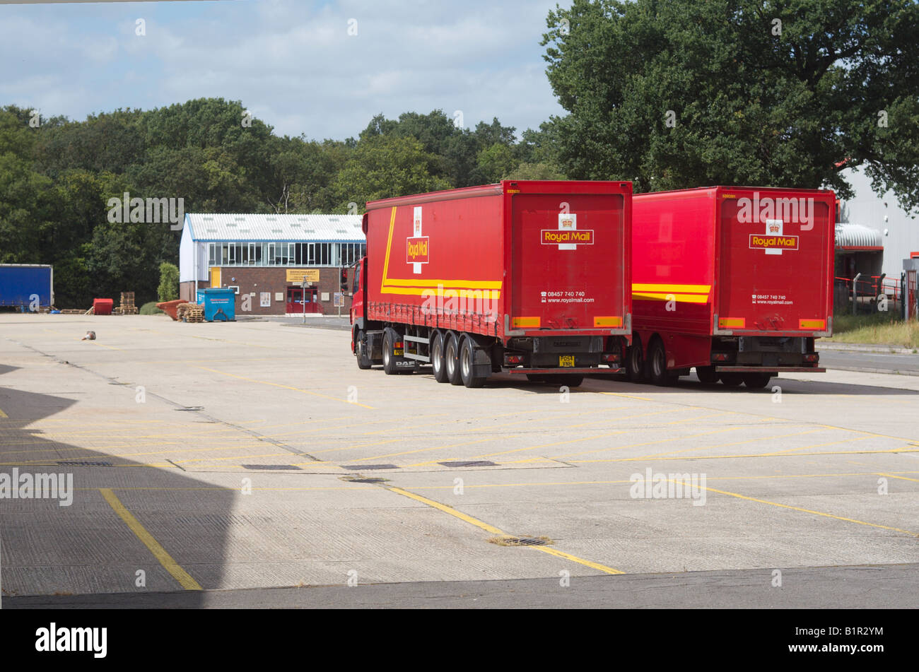 Two red Royal Mail long distance lorries parked Stock Photo - Alamy