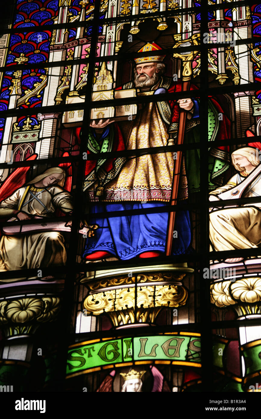 City of Edinburgh, Scotland. A stained Glass window showing St Giles ...