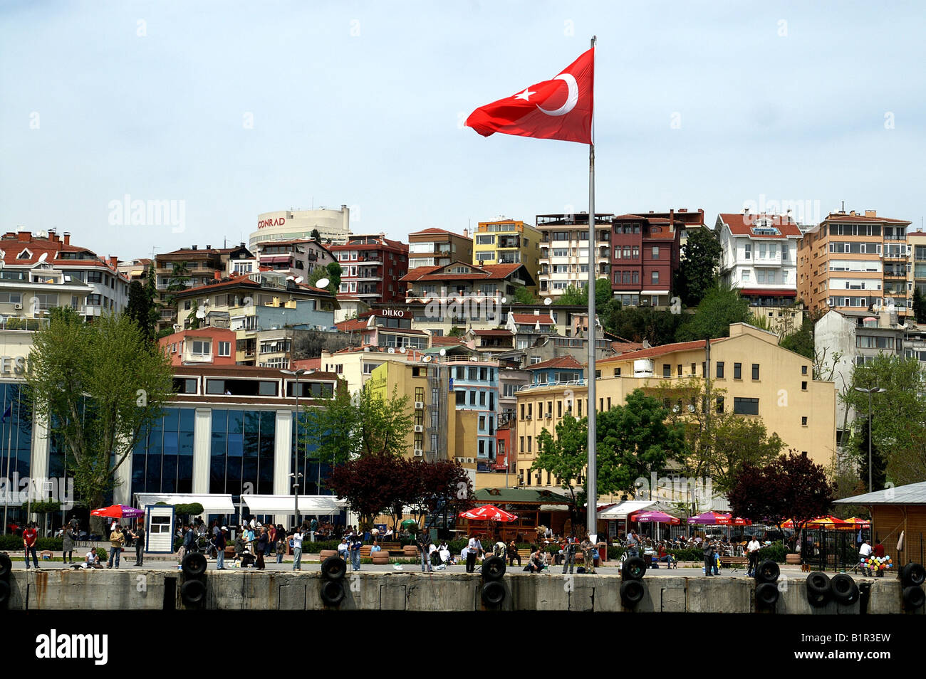 Bosphorous boat trip - turkish flag Turkey Stock Photo - Alamy