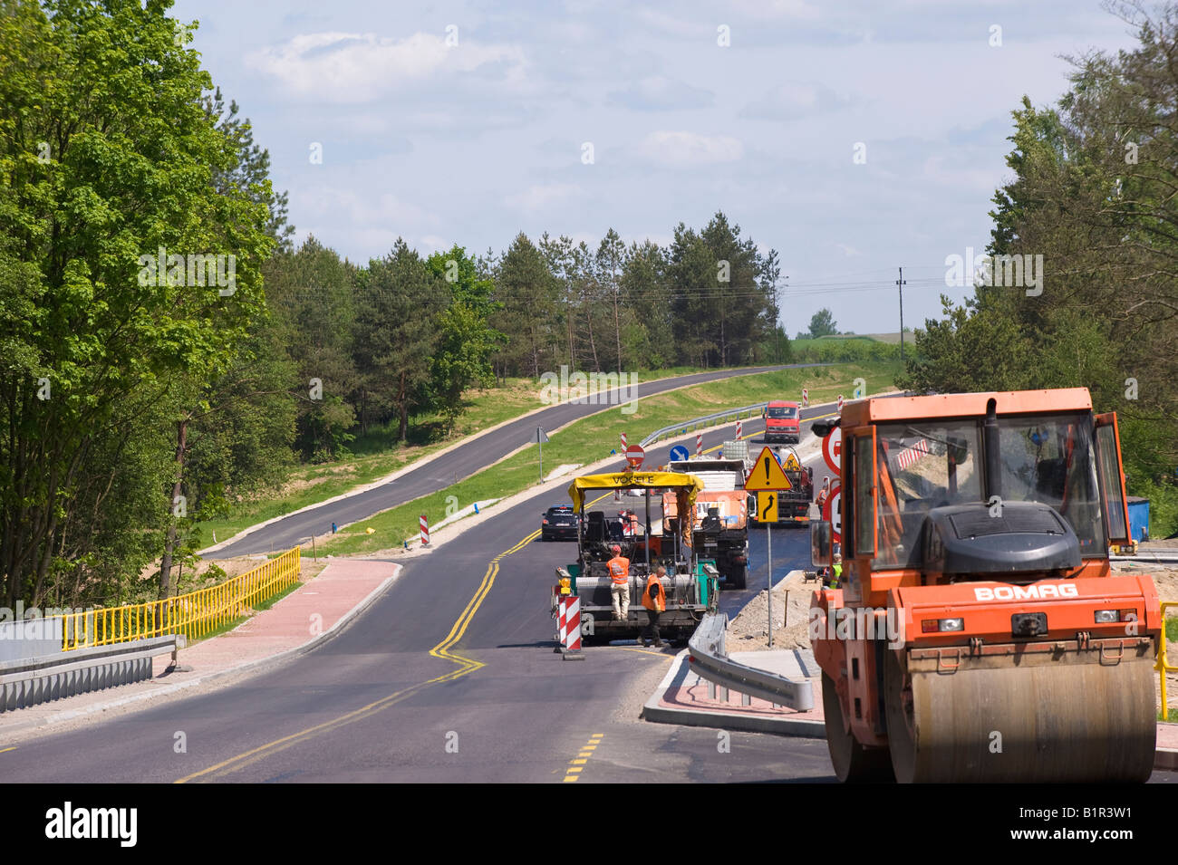 Roadwork partly financed by EU near Olsztyn Mazuria Poland Stock Photo ...