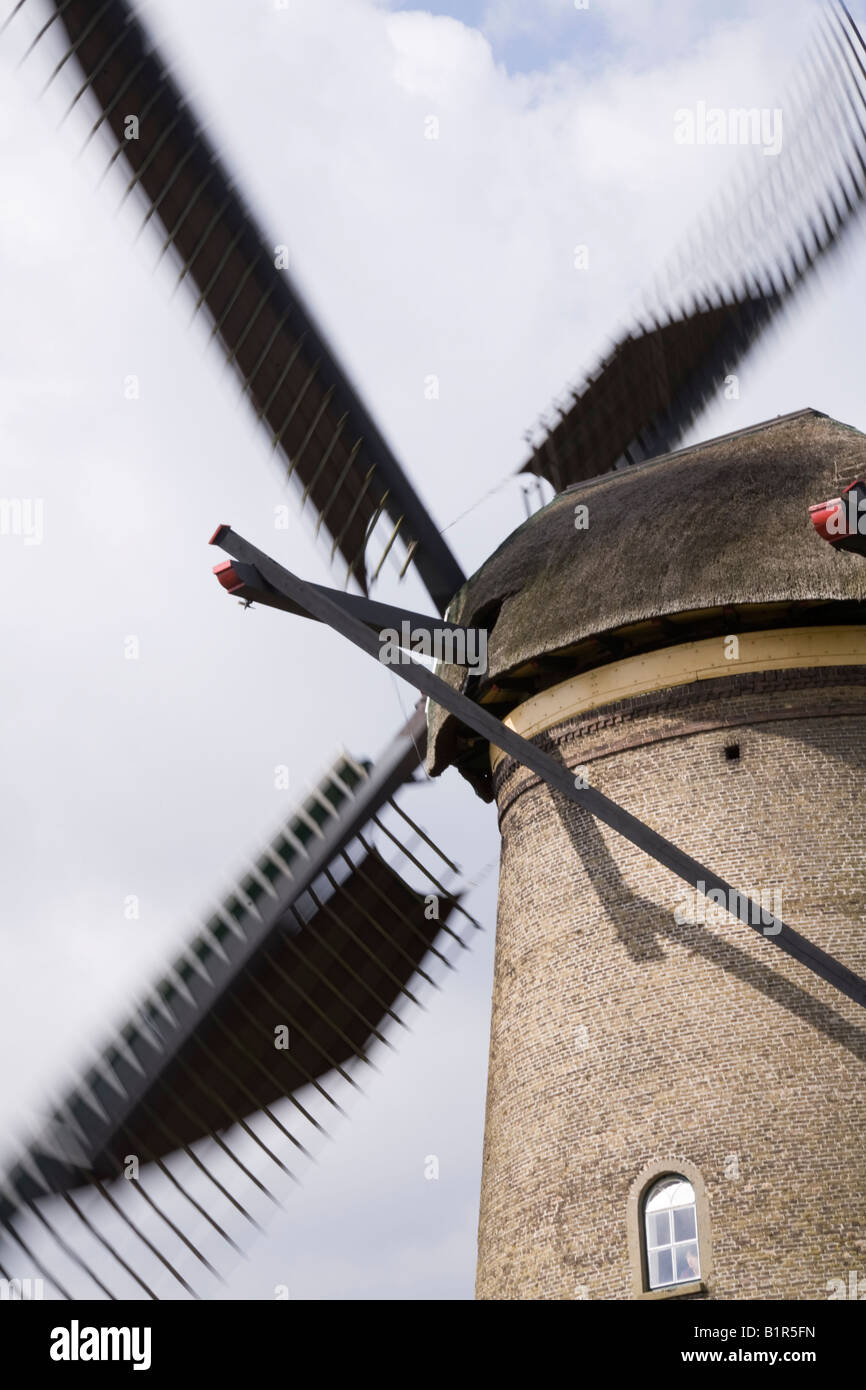 Close up of rotating sails on a windmill at Kinderdijk, Holland. The ...