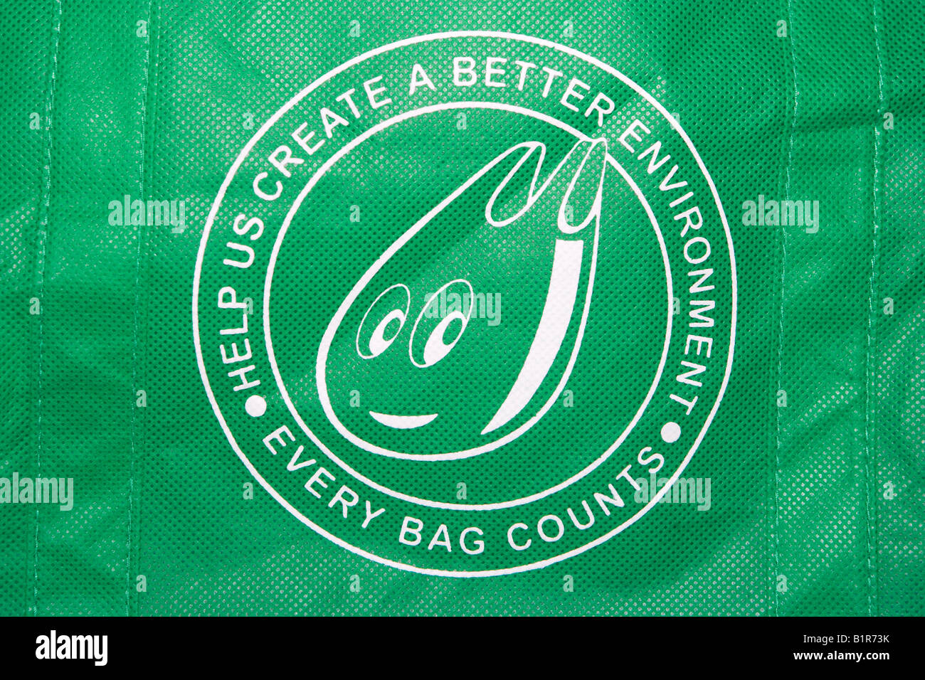 Writing and logo on an environmentally friendly reusable shopping bag ...