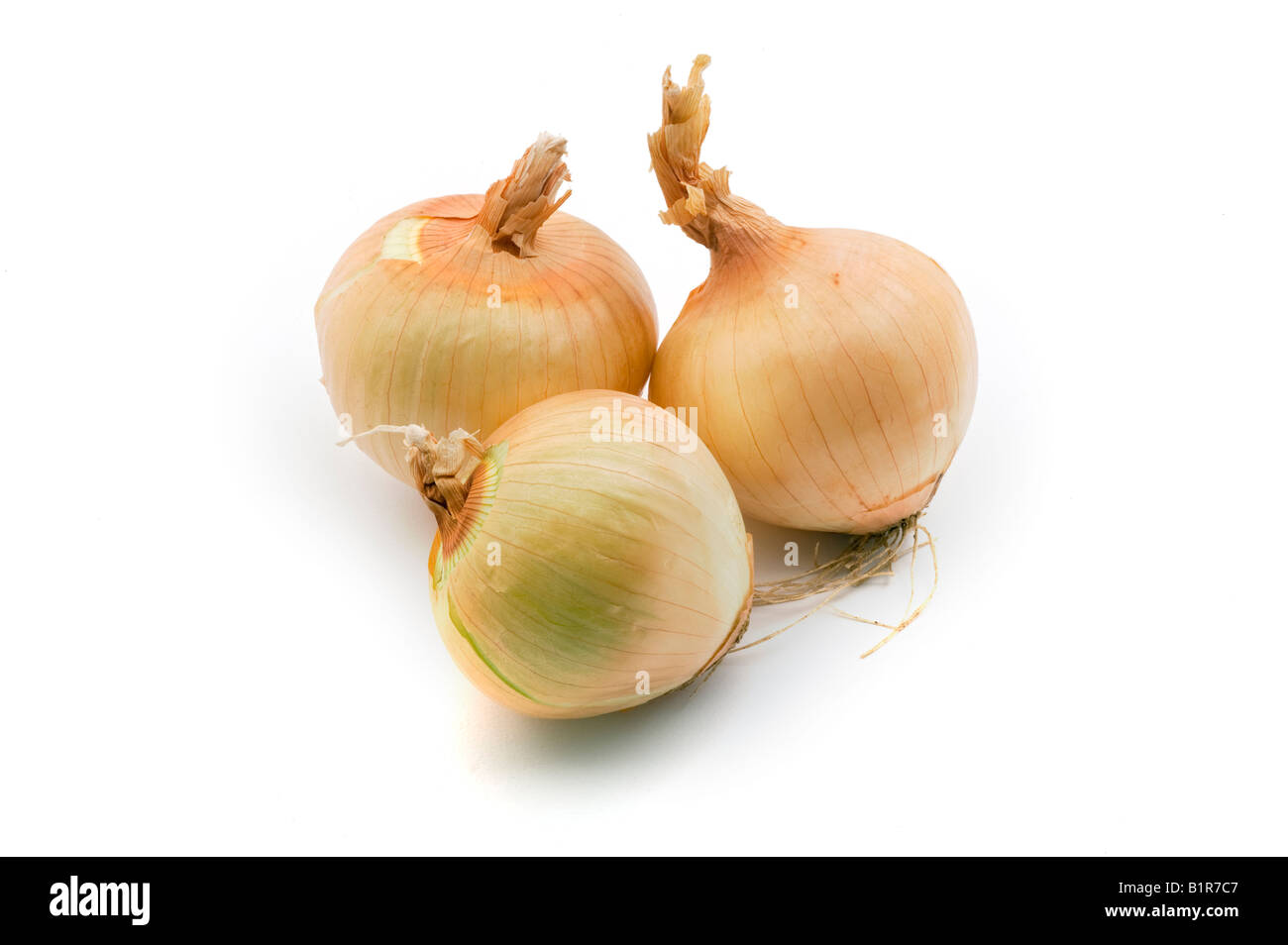 three onions isolated on white background Stock Photo - Alamy