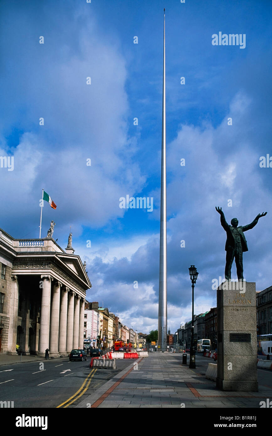 Dublin, Co Dublin, Ireland, The Spire of Dublin and James Larkin Statue ...
