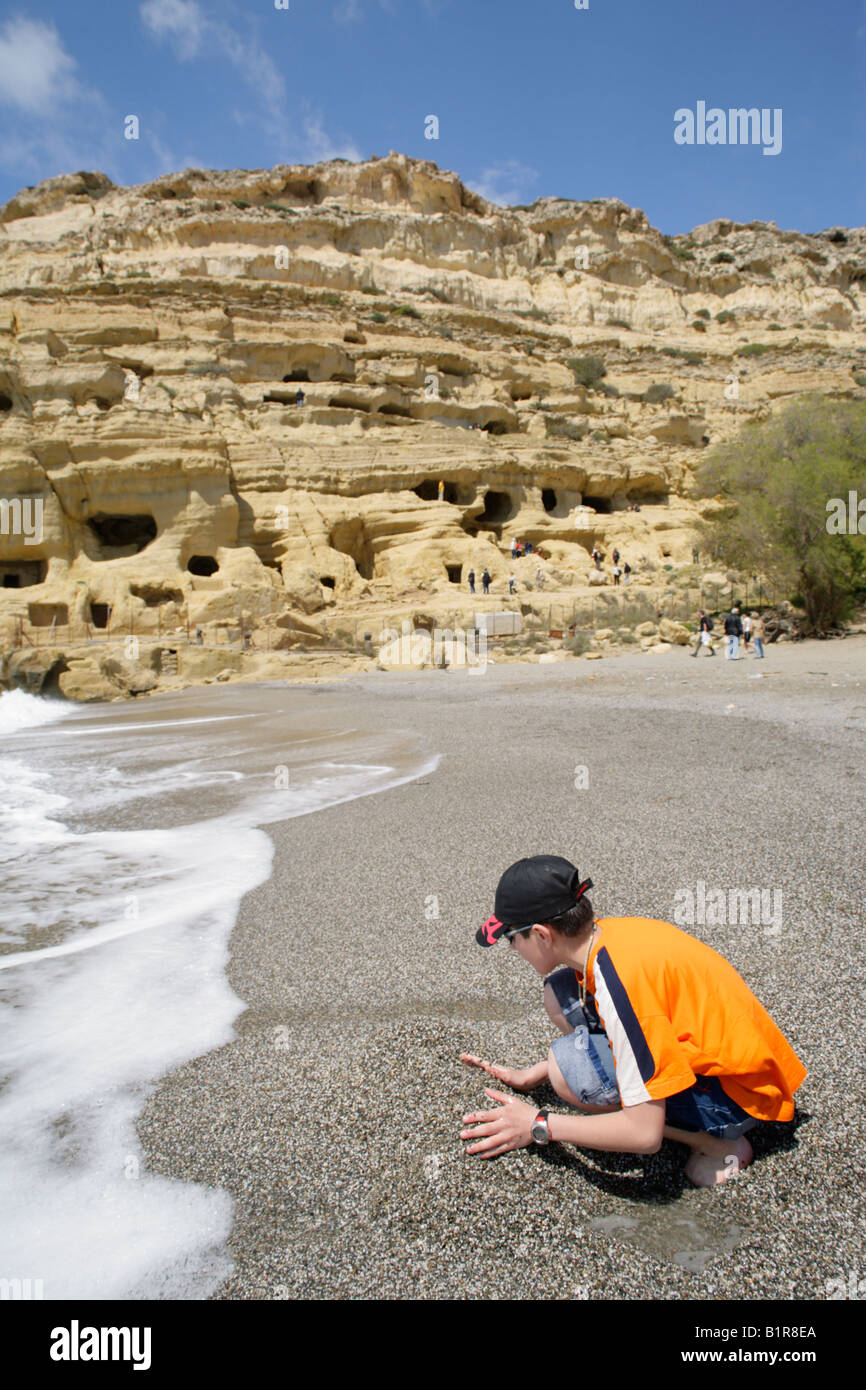cave at the beach of Matala on the Island of Crete in Greece Stock ...