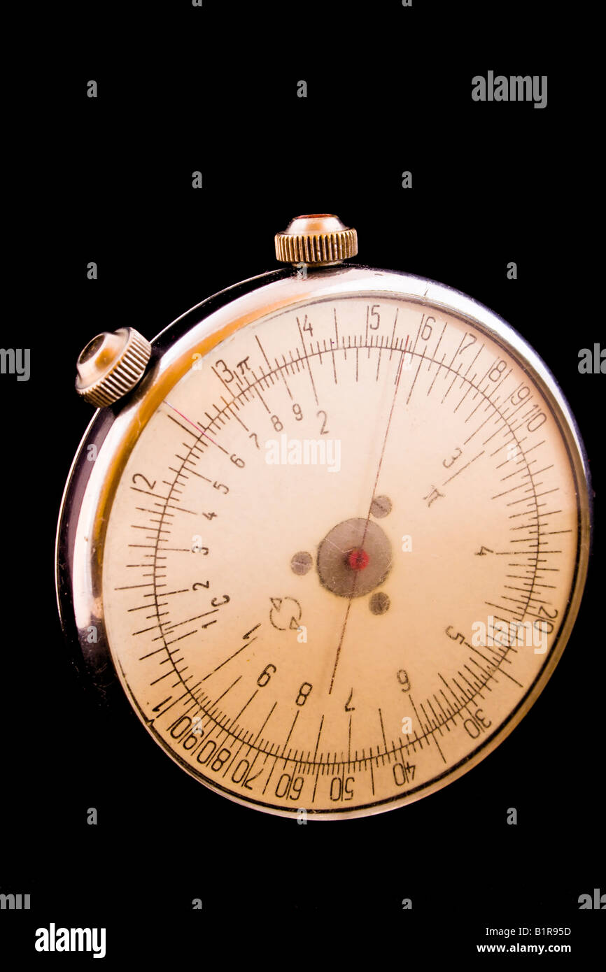 retro round slide rule with fine scratched glass Stock Photo - Alamy