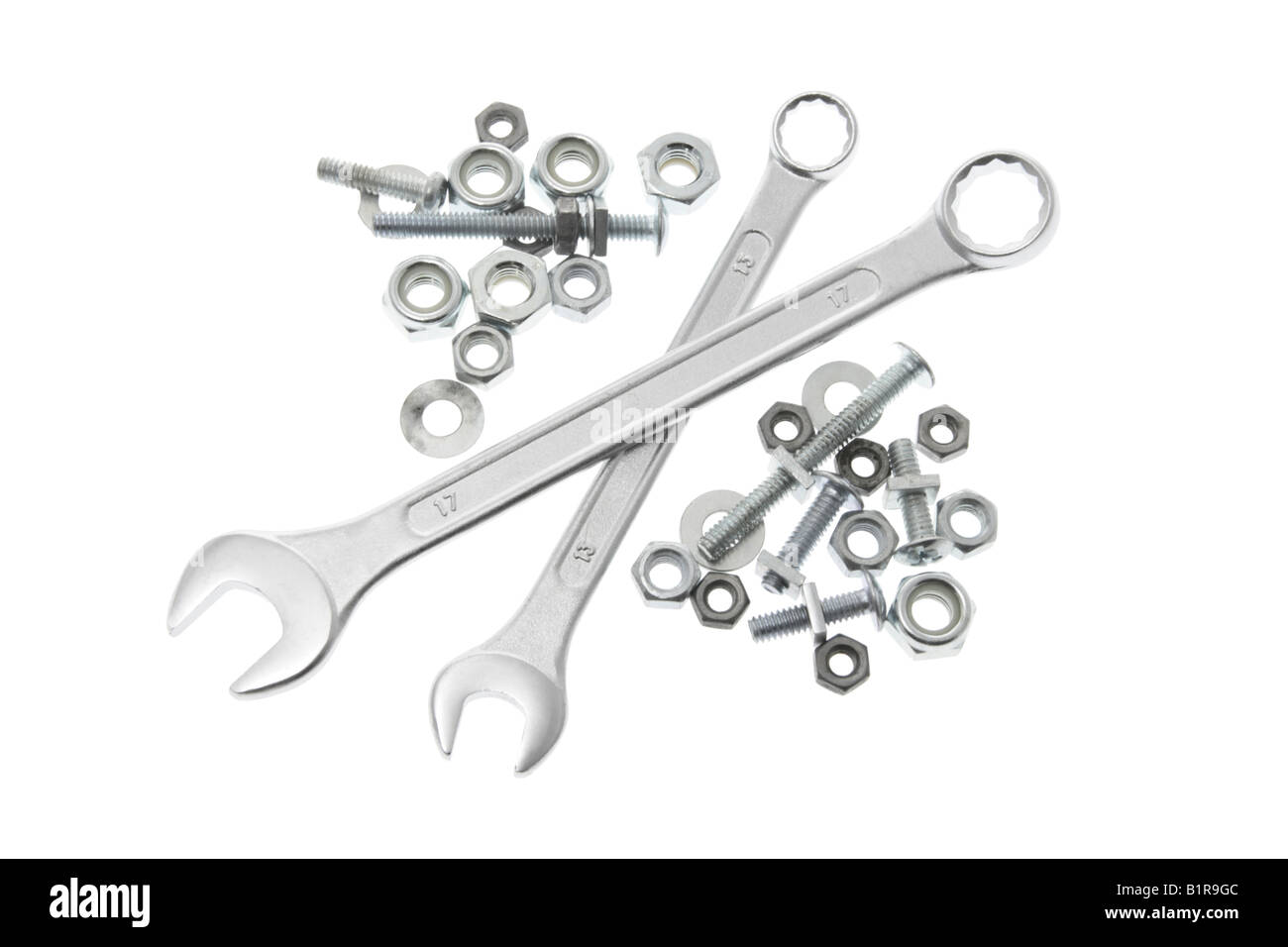 Spanners with Bolts and Nuts Stock Photo - Alamy