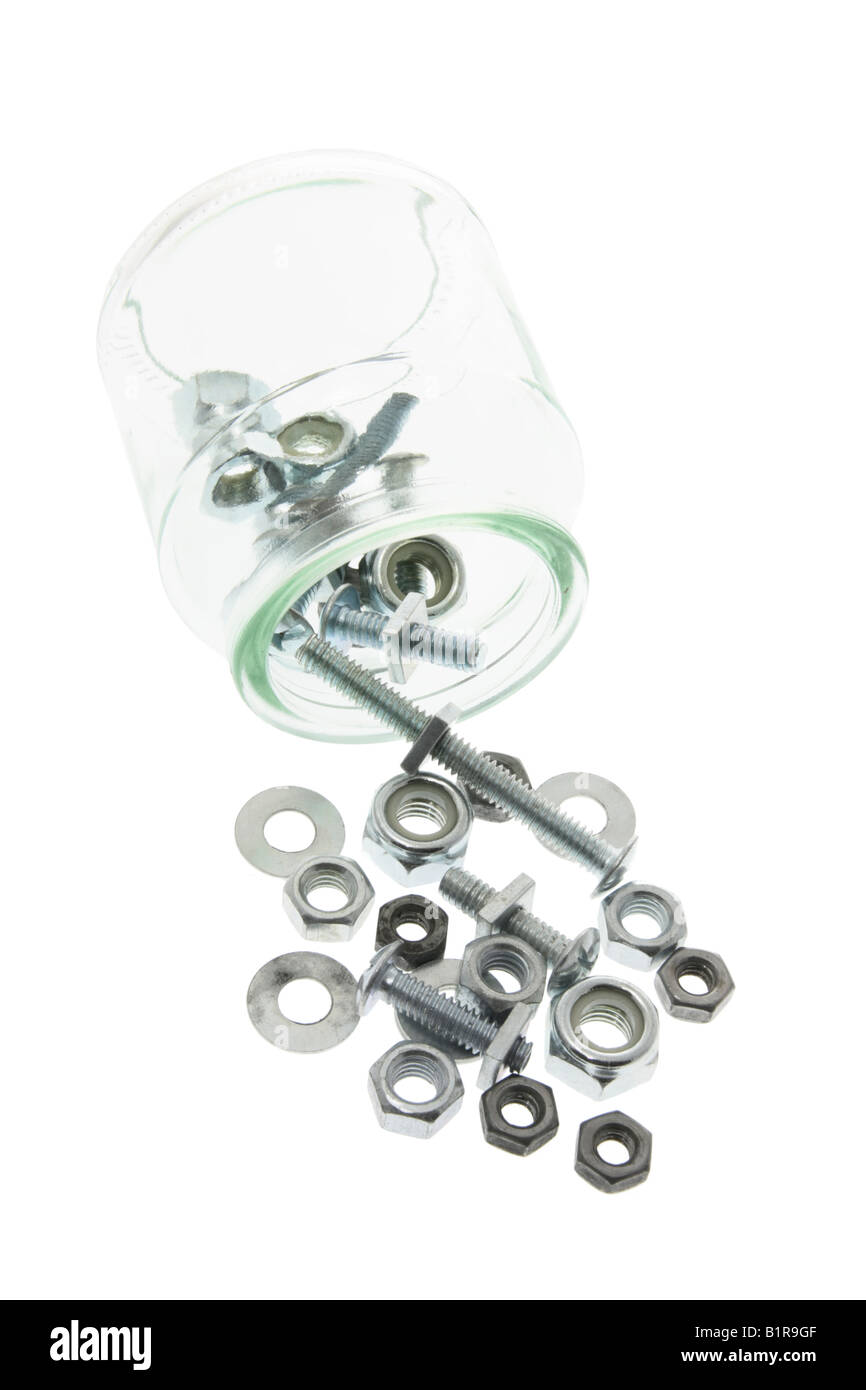 Nuts and Bolts in Glass Jar Stock Photo - Alamy