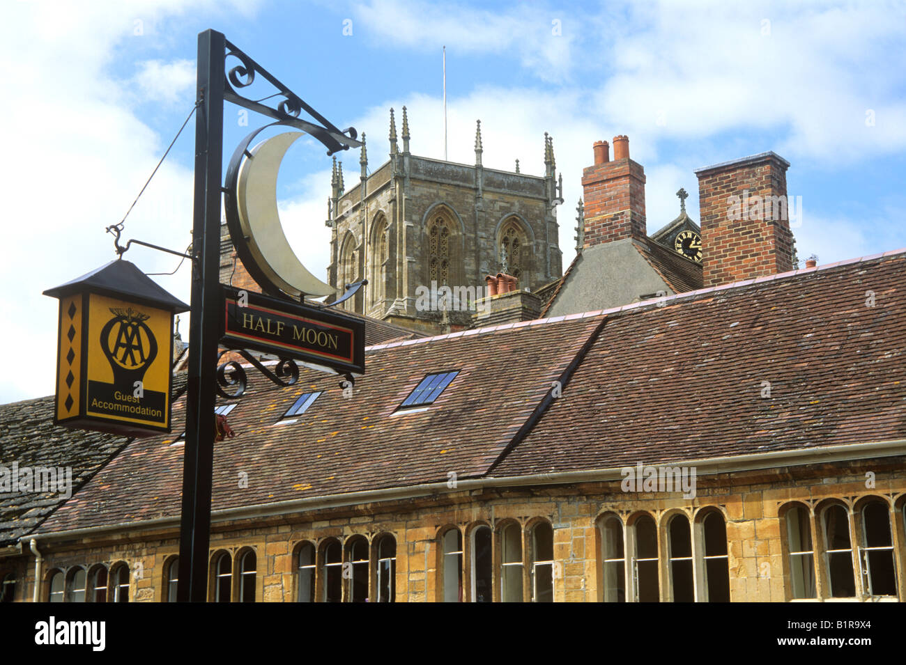 Rooftops & Pub Sign. Sherborne, Dorset Stock Photo - Alamy