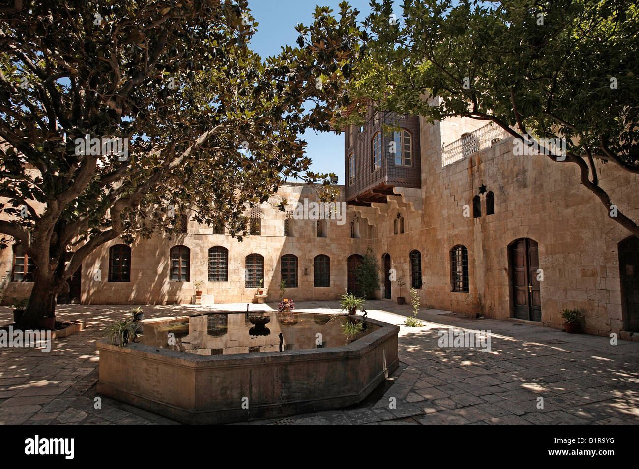 Hama Syria Giant magnolia tree Azem palace courtyard and fountain Stock ...