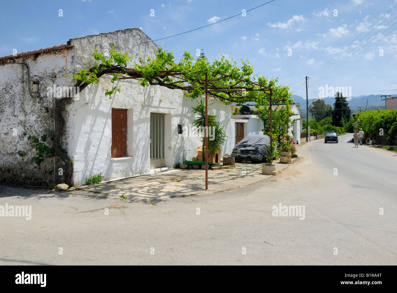 The old house with the pergola at Platanias countryside, Crete, Greece ...
