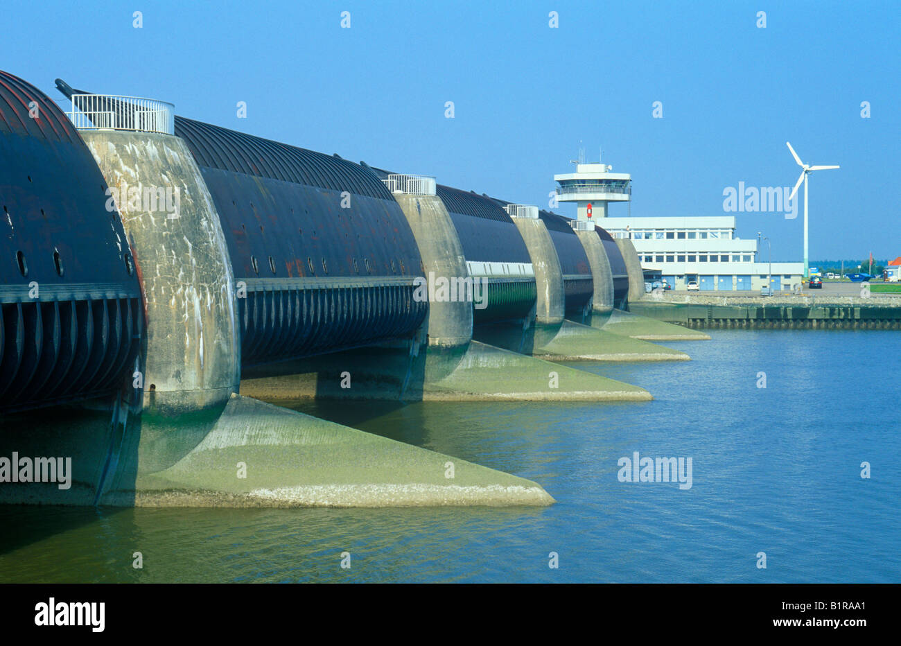 river barrier across river Eider, North Sea Coast, Northern Germany ...