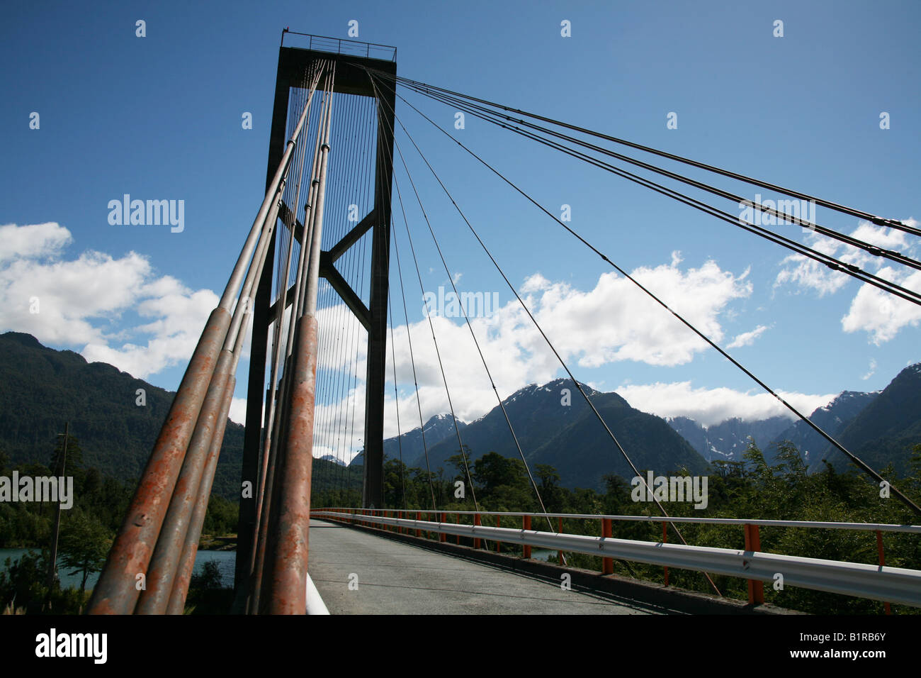 Suspension bridge on the Carretera Austral, Patagonia, Chile Stock ...