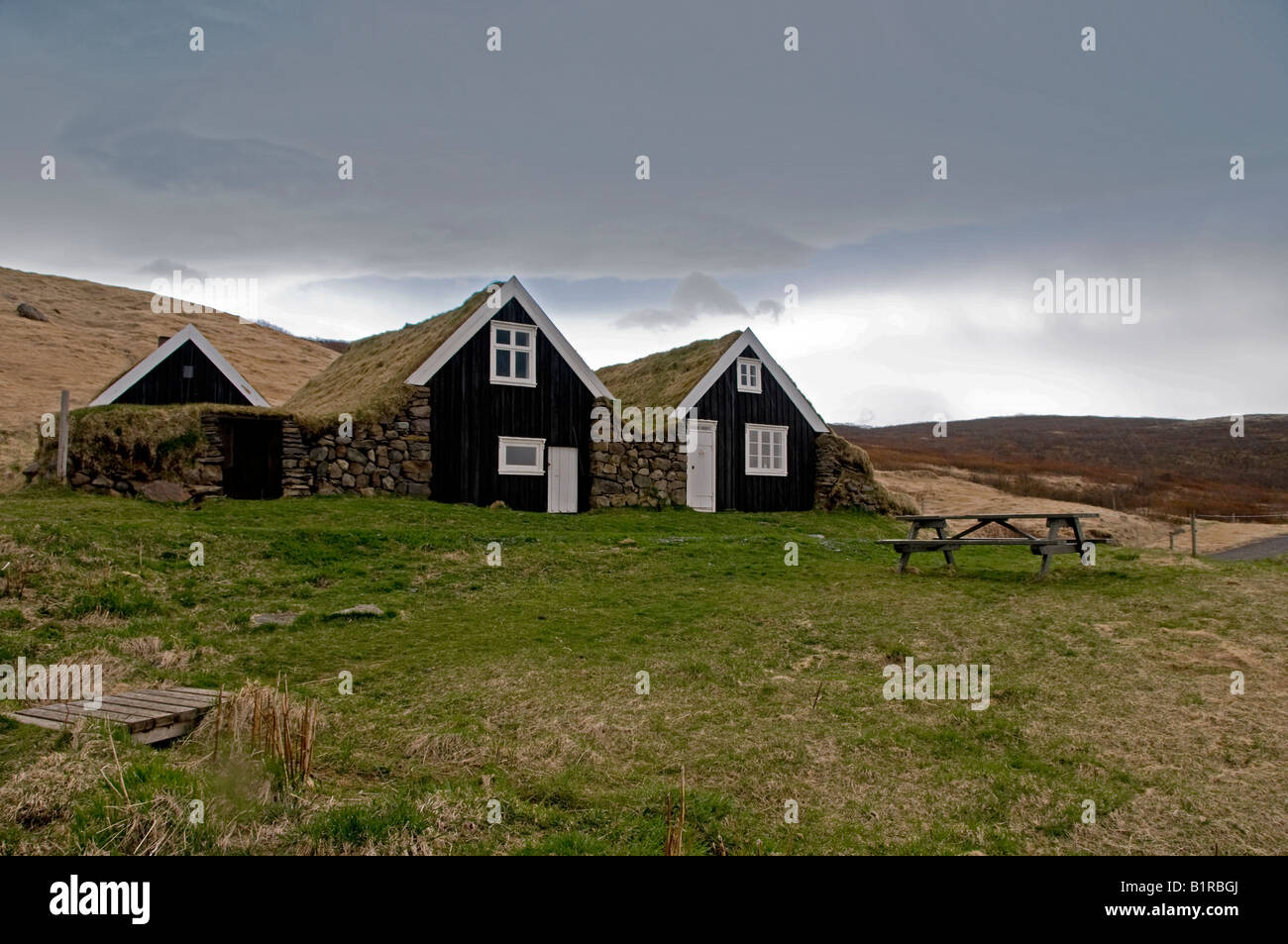 Traditional old turf covered houses at Sel / Bolti. Skaftafell National ...