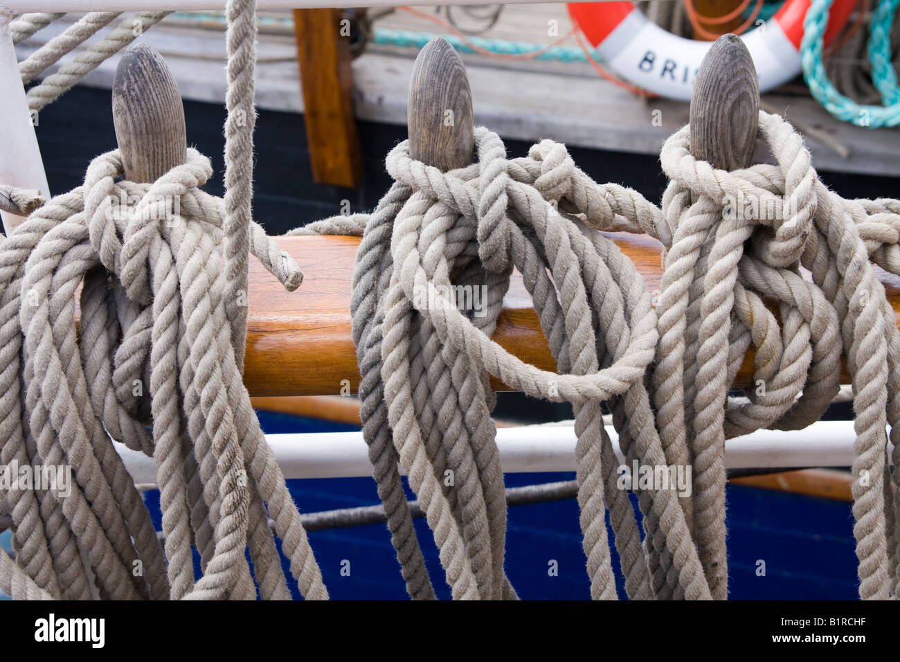 Ropes on board a sailing ship Stock Photo - Alamy