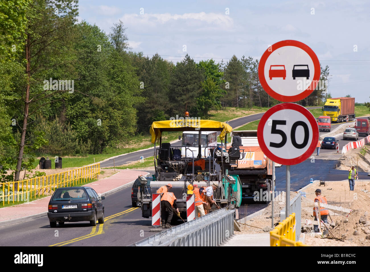 Roadwork partly financed by EU near Olsztyn Mazuria Poland Stock Photo ...