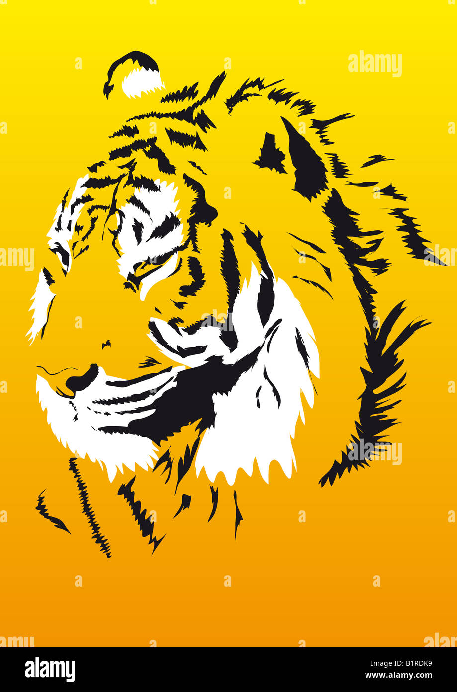 Abstract vector illustration of a tiger over an orange background Stock ...