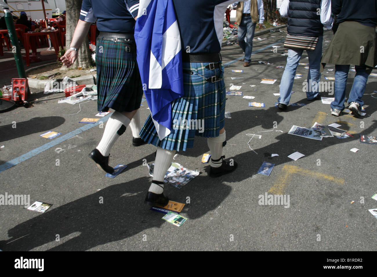 scottish rugby fans wearing tartan kilts Stock Photo - Alamy