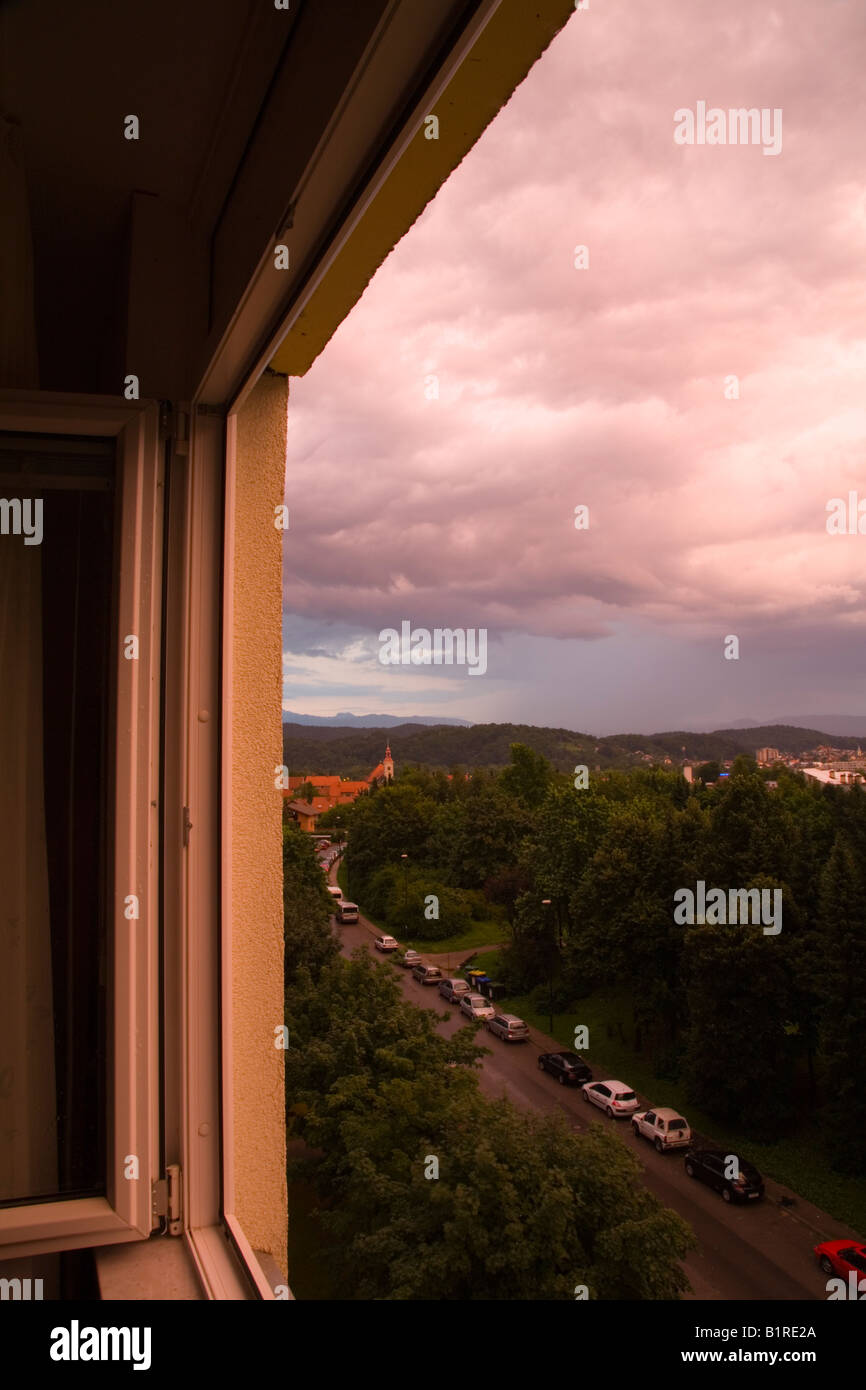 View from a sixth floor apartment window as storm clouds gather over ...