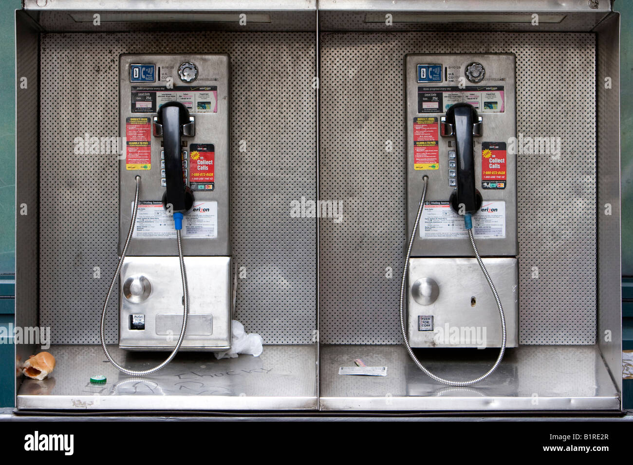 Two Verizon branded coin operated phones in New York City New York USA ...