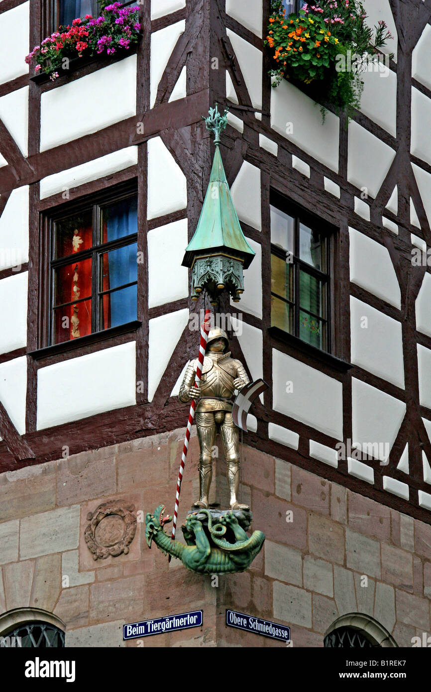 St. Georg Statue with the dragon, Nuremberg, Middle Franconia, Germany ...