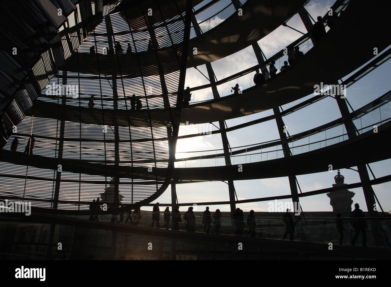 Glass Reichstag Dome or German Parliament Building at dusk in Berlin ...