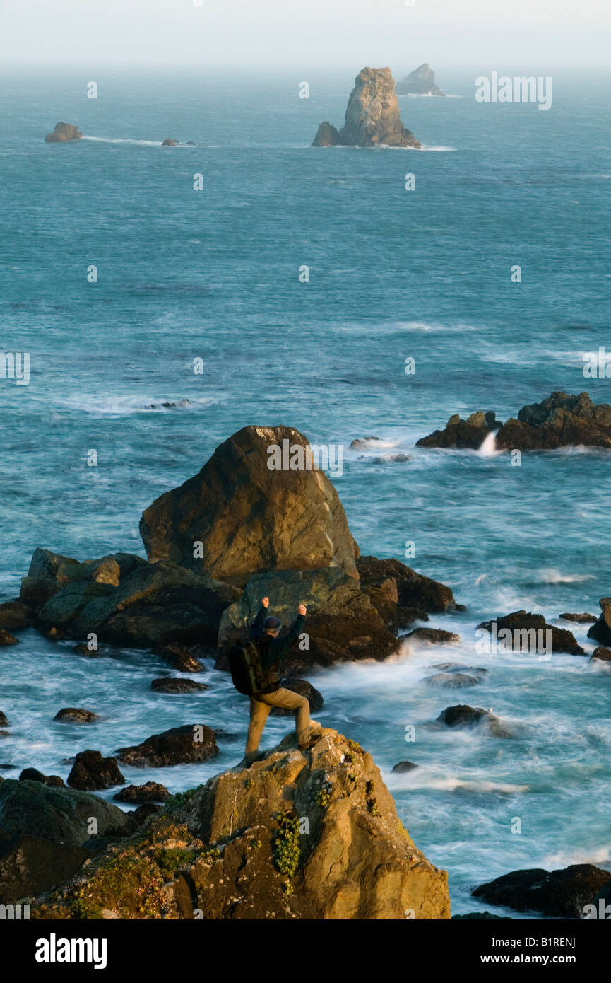 hiker overlooking sea Stock Photo - Alamy