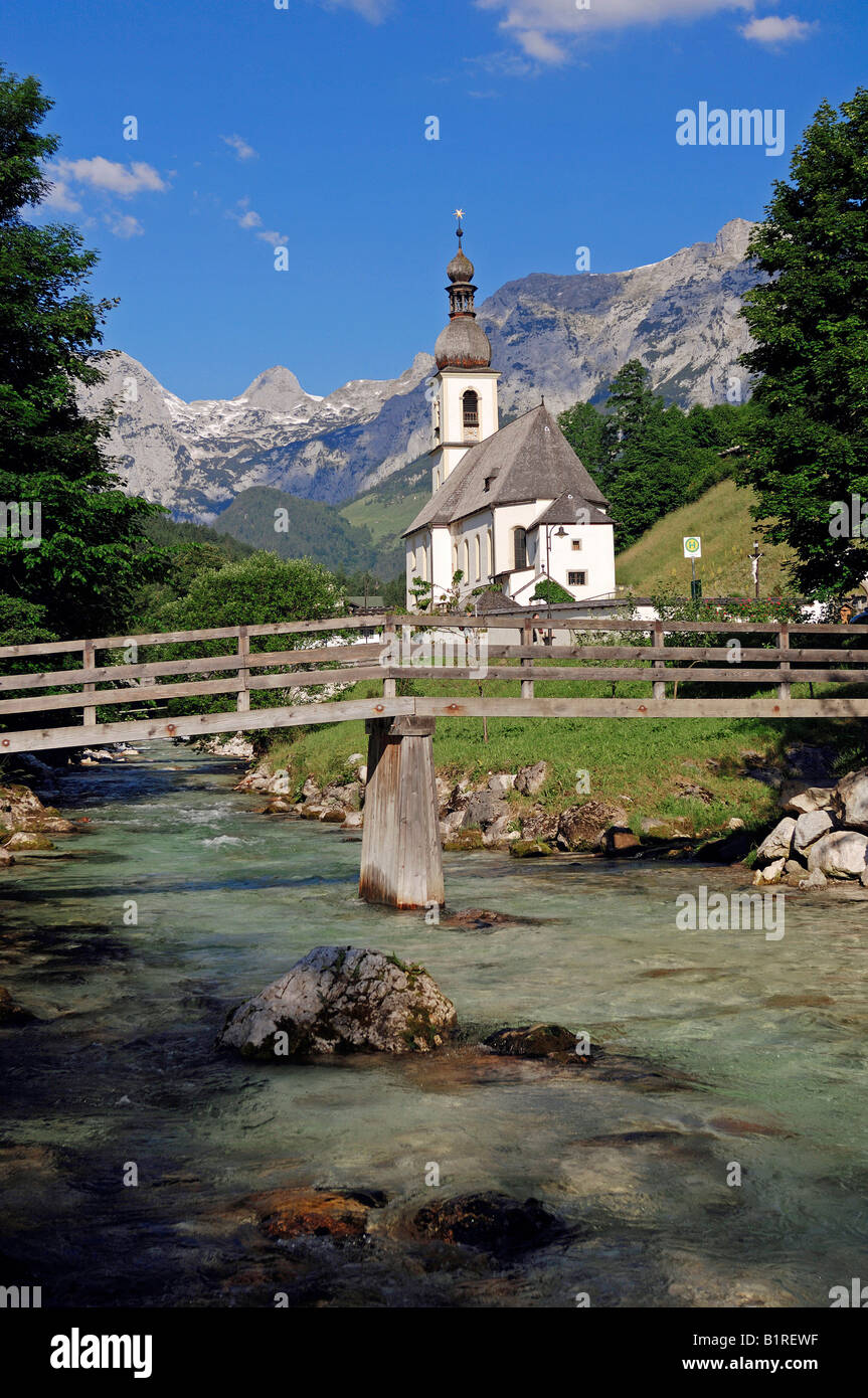 Ramsauer Ache Stream and St. Fabian and St. Sebastian's Church, Ramsau ...