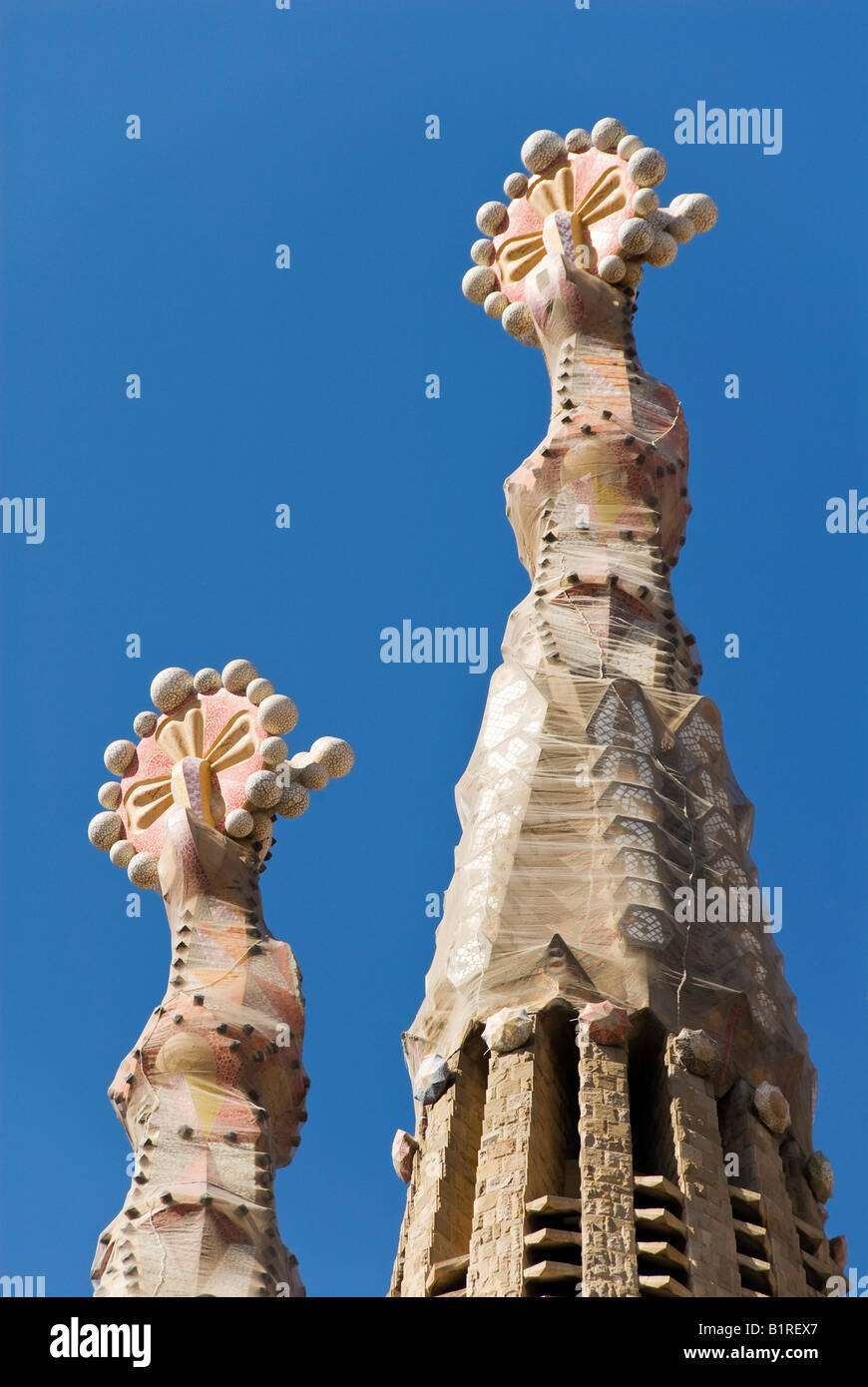 Spires of the La Sagrada Familia Church towers, designed by the ...