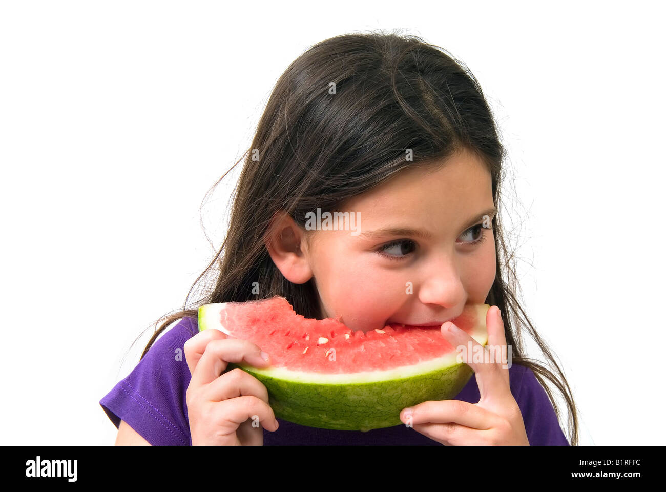 girl eating Watermelon isolated on white background Stock Photo - Alamy