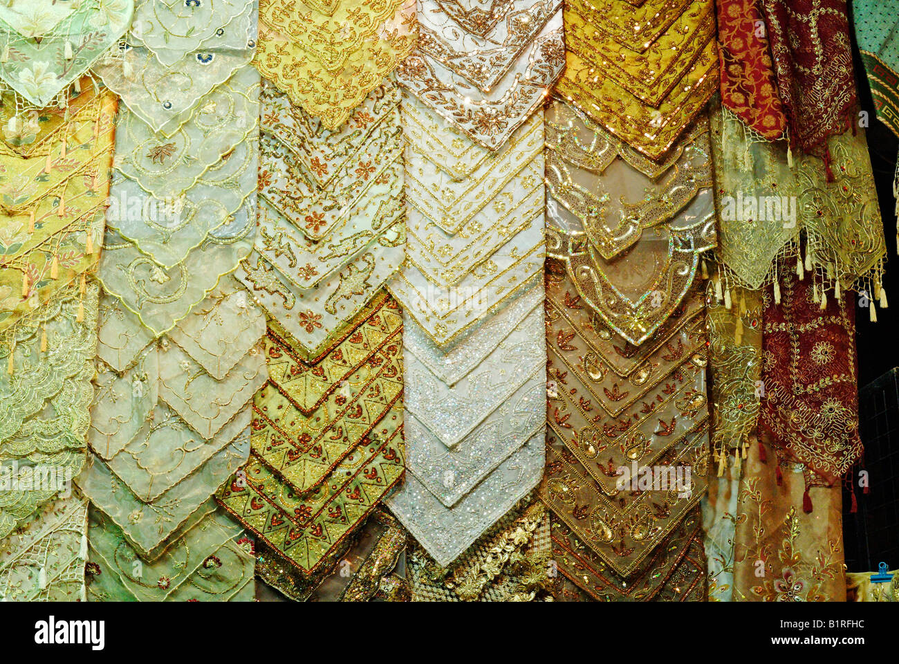 Material and clothing in the souk, Aleppo Bazaar, UNESCO world heritage ...