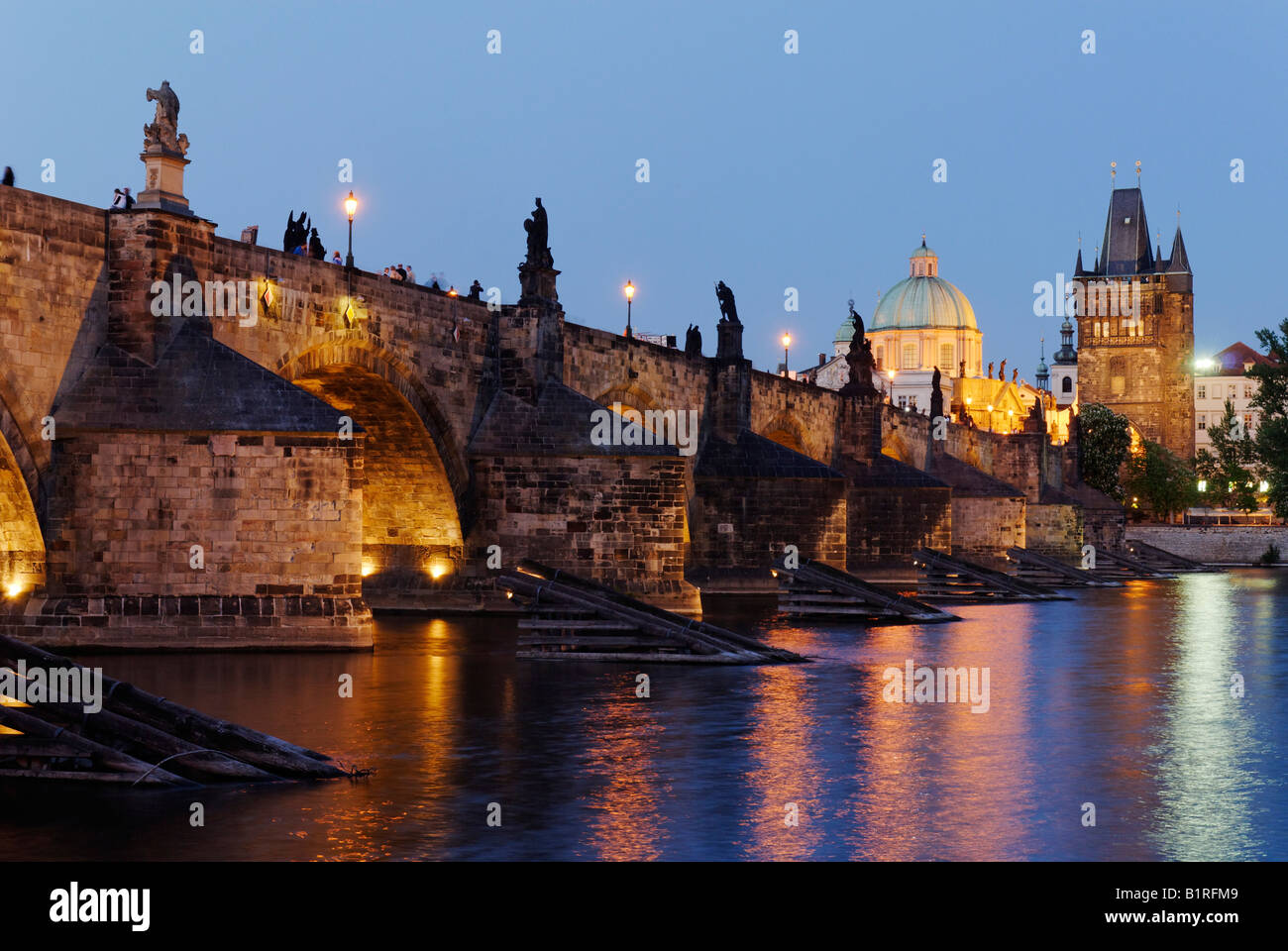 Evening mood, Charles Bridge on the Vltava River, UNESCO World Heritage ...