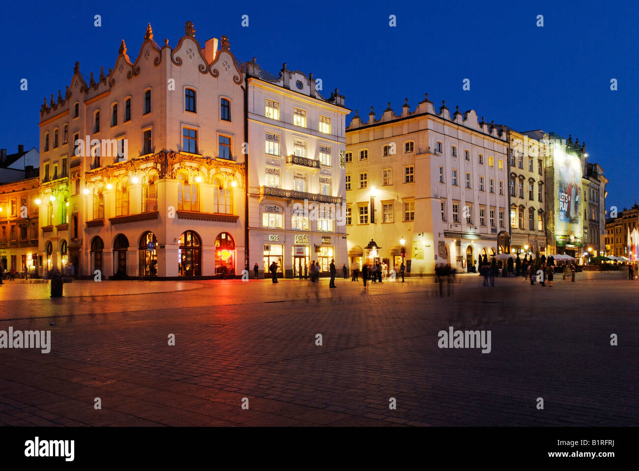 Rynek Krakowski, Main Market Square at dusk, UNESCO World Heritage Site ...