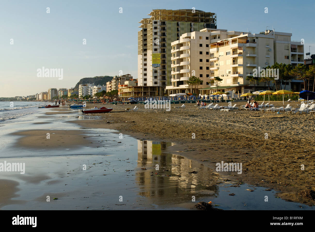 Hotels and restaurants on Durres Beach, Albania, Europe Stock Photo - Alamy