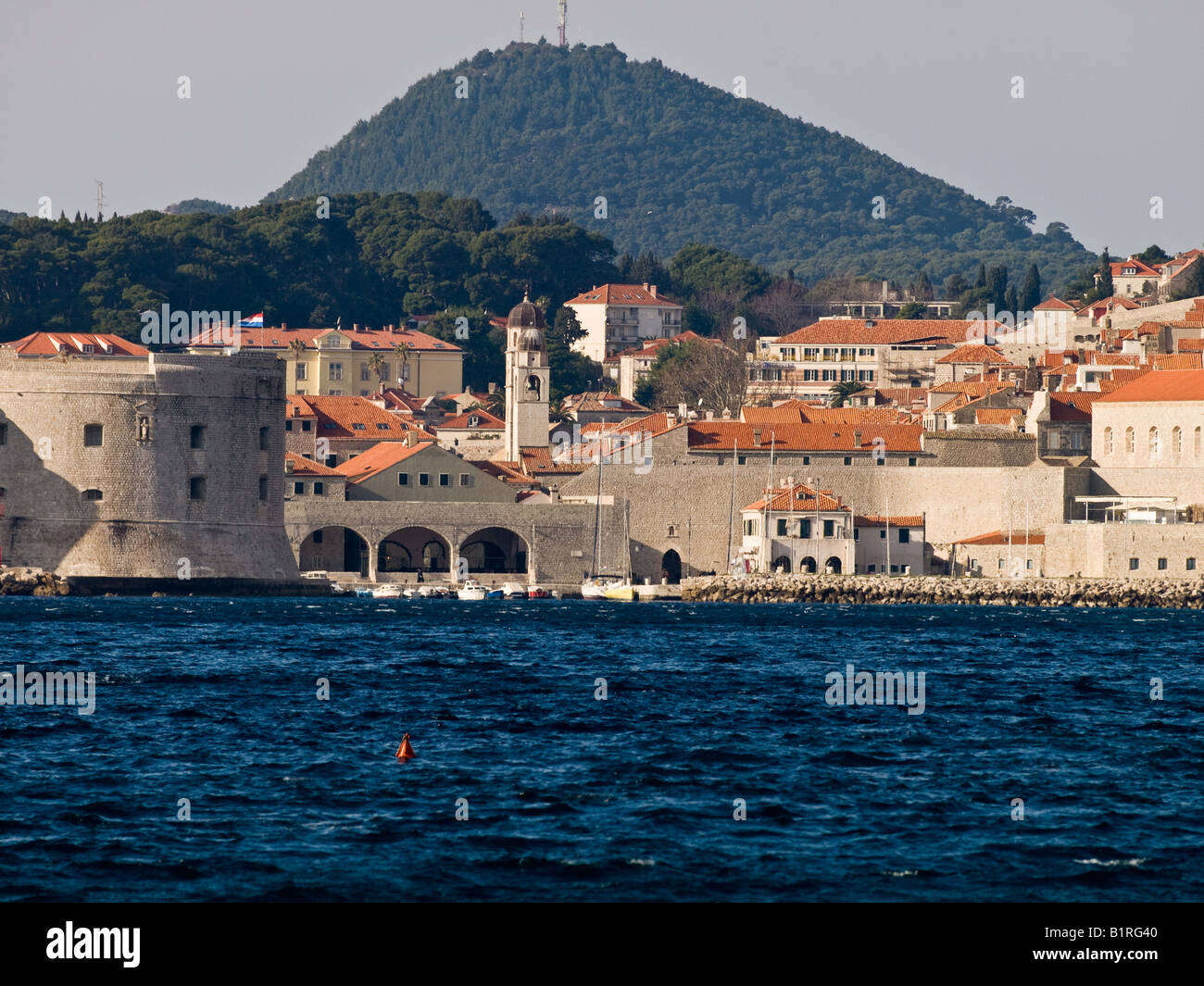View to the port of Dubrovnik old town Croatia Sea level shot Stock ...