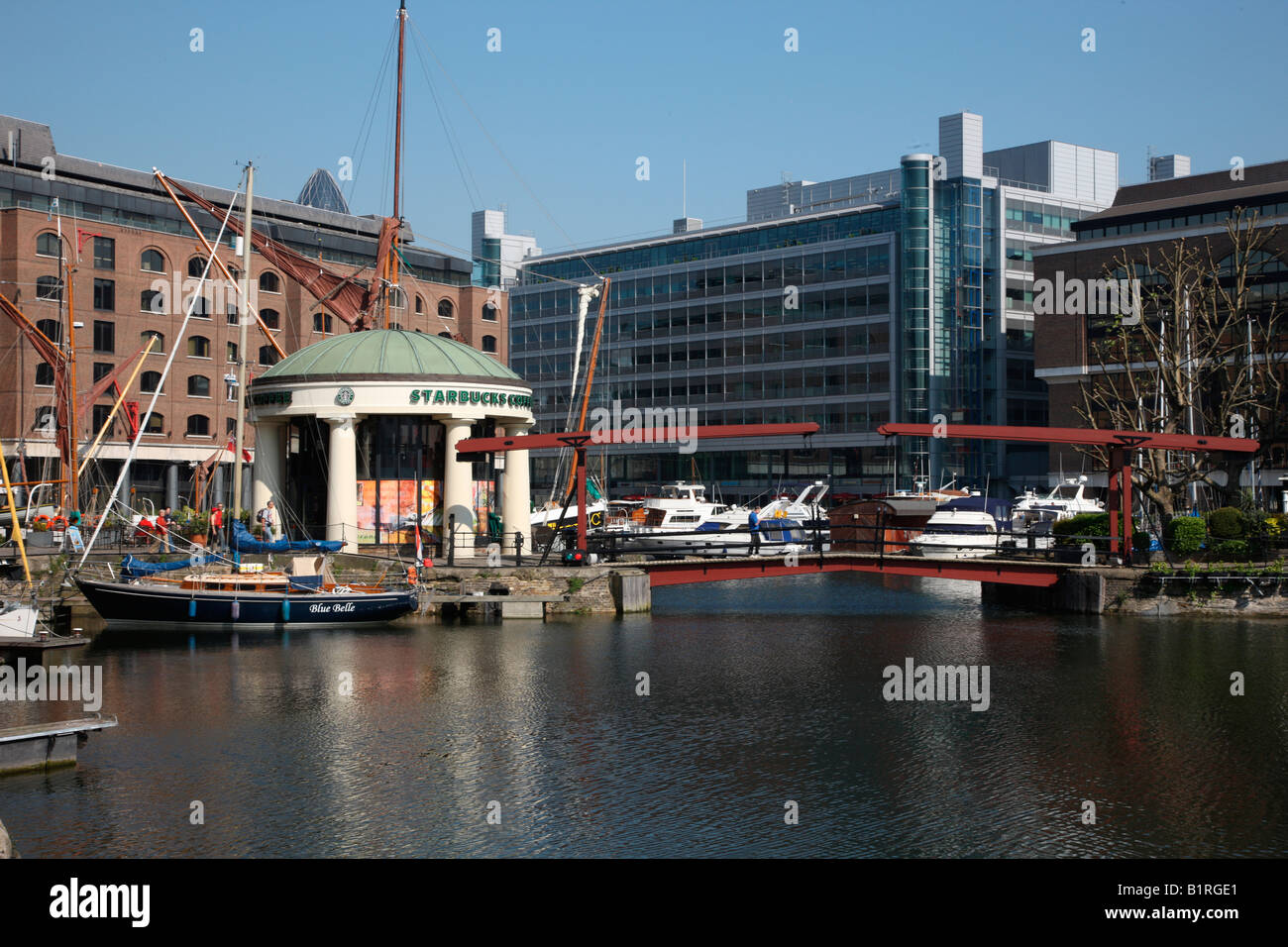 Drawbridge in St. Katharine Docks on the river Thames, London, England ...