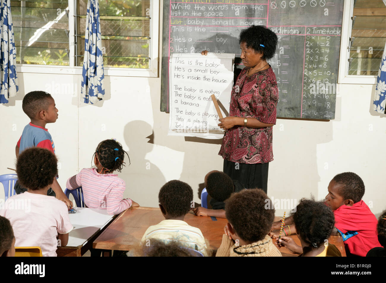 Children during class, elementary school, Goroka, Papua New Guinea ...