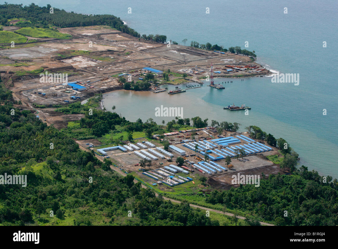 Refinery and harbour premises being built, at a nickle mine, chinese ...